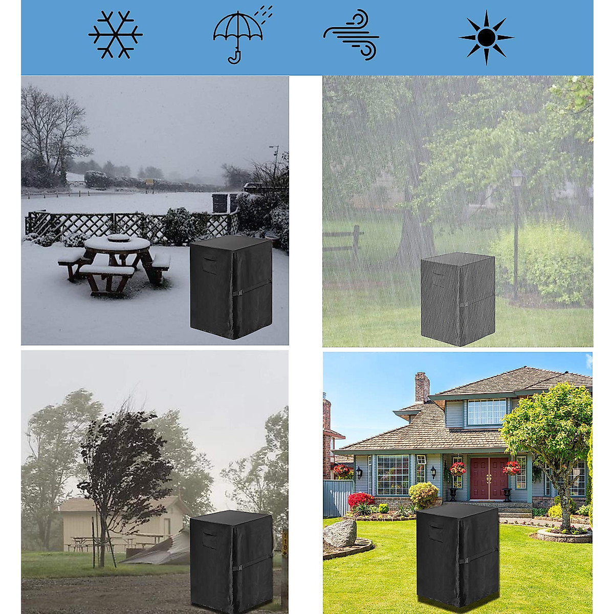 WOMACO Patio Fire Column Cover 21 Inch Waterproof Outdoor Tall Fire Pit Mini Fridge Covers for Outside Propane Fire Column Protector Water-Resistant Refrigerator Cover (21" L x 21" W x 35" H, Black)