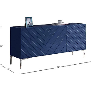 Meridian Furniture Collette Collection Modern | Contemporary Sideboard Buffet, Rich Chrome Stainless Steel Base, Navy Laquer Finish, 64" W x 18" D x 31" H, Cabinet