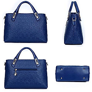 YAQUNICER Women PU Leather 4Pcs Set Handbag Tote Shoulder Bags Top-handle Satchel Purses Cltuch Wallet-Blue