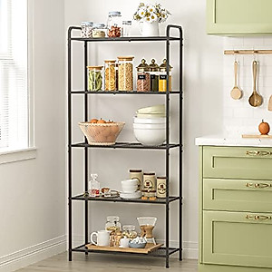 Tajsoon 5-Tier Storage Rack, Metal Shelving Unit Storage Shelves, Multipurpose Shelf Display Rack for Living Room, Kitchen, Bathroom, Balcony, Americano/Black