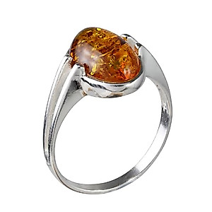 HolidayGiftShops Sterling Silver and Baltic Honey Amber Adult Ring Federica- Size 7.5