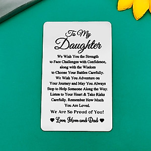 Daughter Inspirational Engraved Wallet Insert Card Gifts To My Daughter Wallet Card Inserts with Encouragement Quotes Birthday Wedding Christmas Graduation Daughter Gift from Mom Dad, Sliver, S