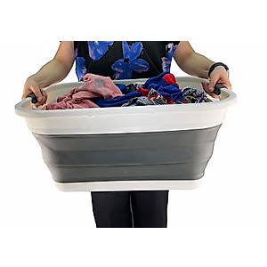 SAMMART 41L (10.8 gallons) Collapsible Plastic Laundry Washing Tub/Basket-Foldable Pop Up Storage Container/Organizer-Portable Laundry Hamper-Space Saving (1, Grey/Washed Black)