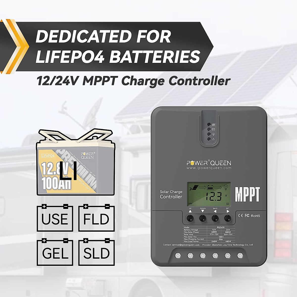 Power Queen 30A MPPT Solar Charge Controller for RVs
