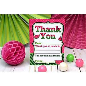 Pink Watermelon Sweet Celebration Birthday Thank You Notes, Ten 4" x 5.5" Fill In The Blank Cards with 10 White Envelopes by AmandaCreation