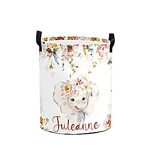 Personalized Baby Laundry Basket for Boys Girls Custom Laundry Hamper with Handle Collapsible Organizer Storage Bathroom Living Room Bedroom Decor (Baby elephant)