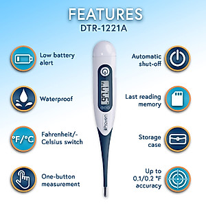 iProven Oral Thermometer, Measures in 10 seconds with flexible tip and fever alarm, Digital Medical Thermometer for adults, kids and toddlers - DTR-1221A