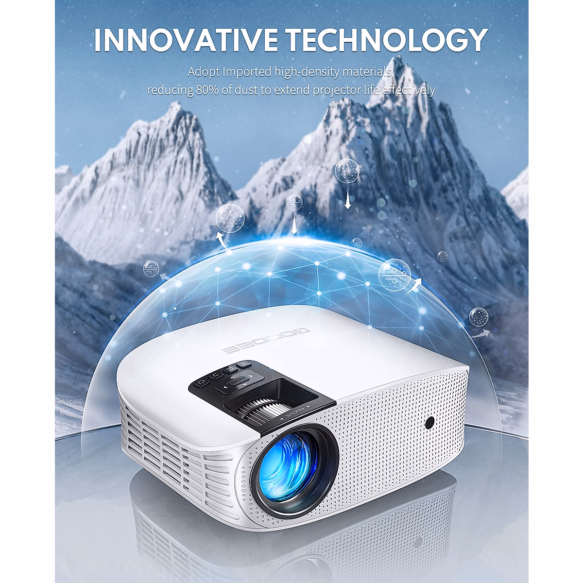 5G WiFi Bluetooth Projector Native 1080P, GooDee Outdoor Movie Projector with 300" Display Video Projector with Zoom & 4 Point Keystone for TV Stick, iOS, Android Dolby Audio & 4K Projector Support
