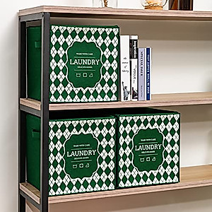 LUFOFOX Felt Fabric Bins,Set of 3,Collapsible Storage Bins with Handles,Foldable Storage Cubes for Shelves,Small Clothes Basket ,11.8"×11.8"×12.2" (Green)