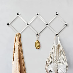 CILXGQLN 2 Pack Expandable Coat Rack Hat Hangers for Wall, Accordion Wall Hangers, Wooden Hat Rack Wall Mounted, 10 Peg Hooks for Keys, Hat, Bags, Coats, Towels, Umbrella, Necklaces, White