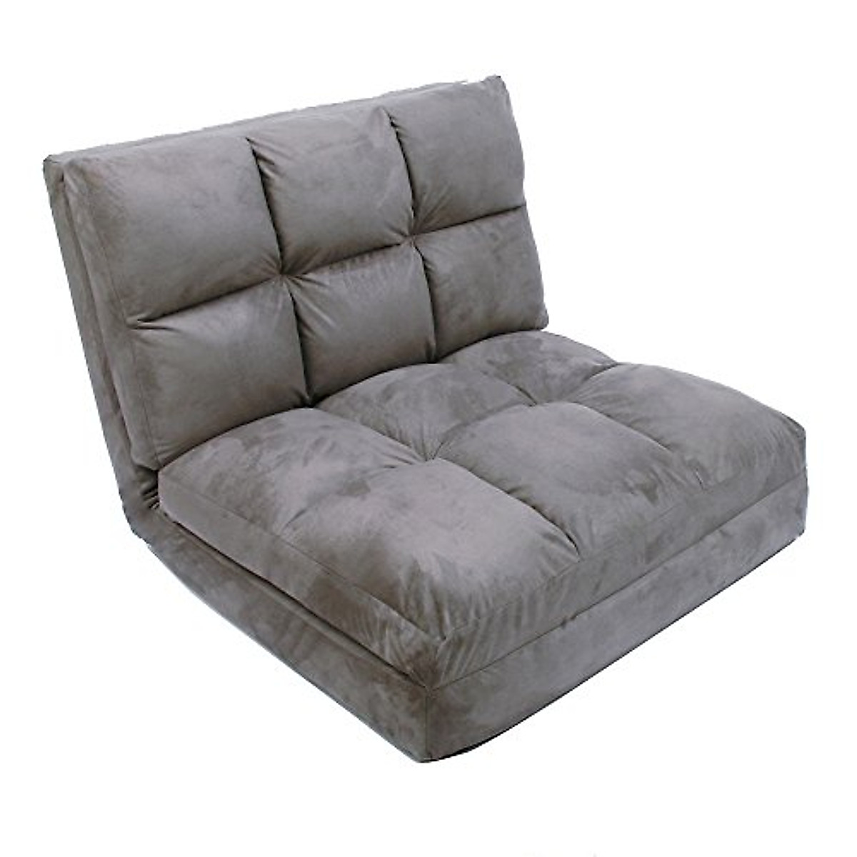 Loungie Micro-Suede 5-Position Adjustable Convertible Flip Chair, Sleeper Dorm Bed Couch Lounger Sofa, Grey