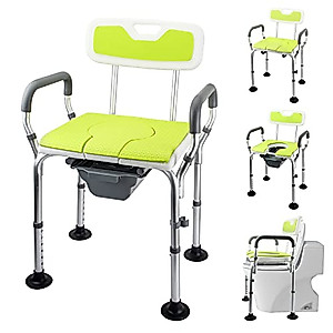 3 in 1 Commode Shower Chair for Inside Shower 400lbs, Raised Bedside Shower Seat with Arms & Back, Adjustable Toilet Seat Risers, Bathtub Stool for Seniors, Elderly, Disabled, Handicap, Injured