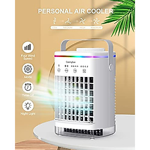 Portable Air Fan, Evaporative Air Cooler with 7 Color Light, Fans that Blow Cold Air, Personal Air Conditioner Fan for Room Office Table
