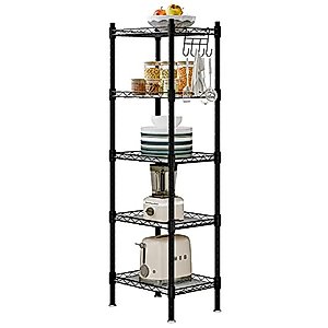 AZERPIAN 5 Wire Shelving Metal Storage Rack Adjustable Unit Shelves Standing Storage Shelf for Laundry Bathroom Kitchen Pantry Closet, Black (Black, 5 Shelf)