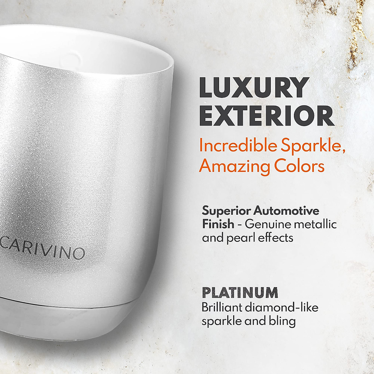 CARIVINO Luxury Wine Tumbler with Ceramic Interior, Genuine Cork Base & Tritan Lid, Advanced Vacuum Insulated Stainless Steel with Copper Coating and Premium Metallic/Pearl Finish, 12oz, Platinum