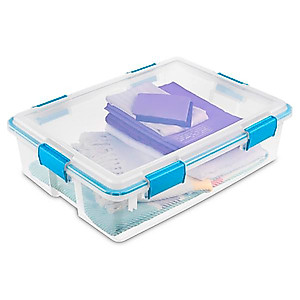 Sterilite Gasket Box, Stackable Storage Bin with Latching Lid, 37 Quart, 8 Pack