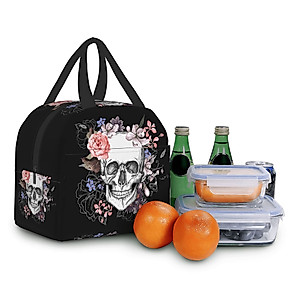 PATNPRT Halloween Black Sugar Skull Lunch Bag Insulated Lunch Box with Front Pocket Reusable Tore Bag For Office Work Picnic Travel Shopping