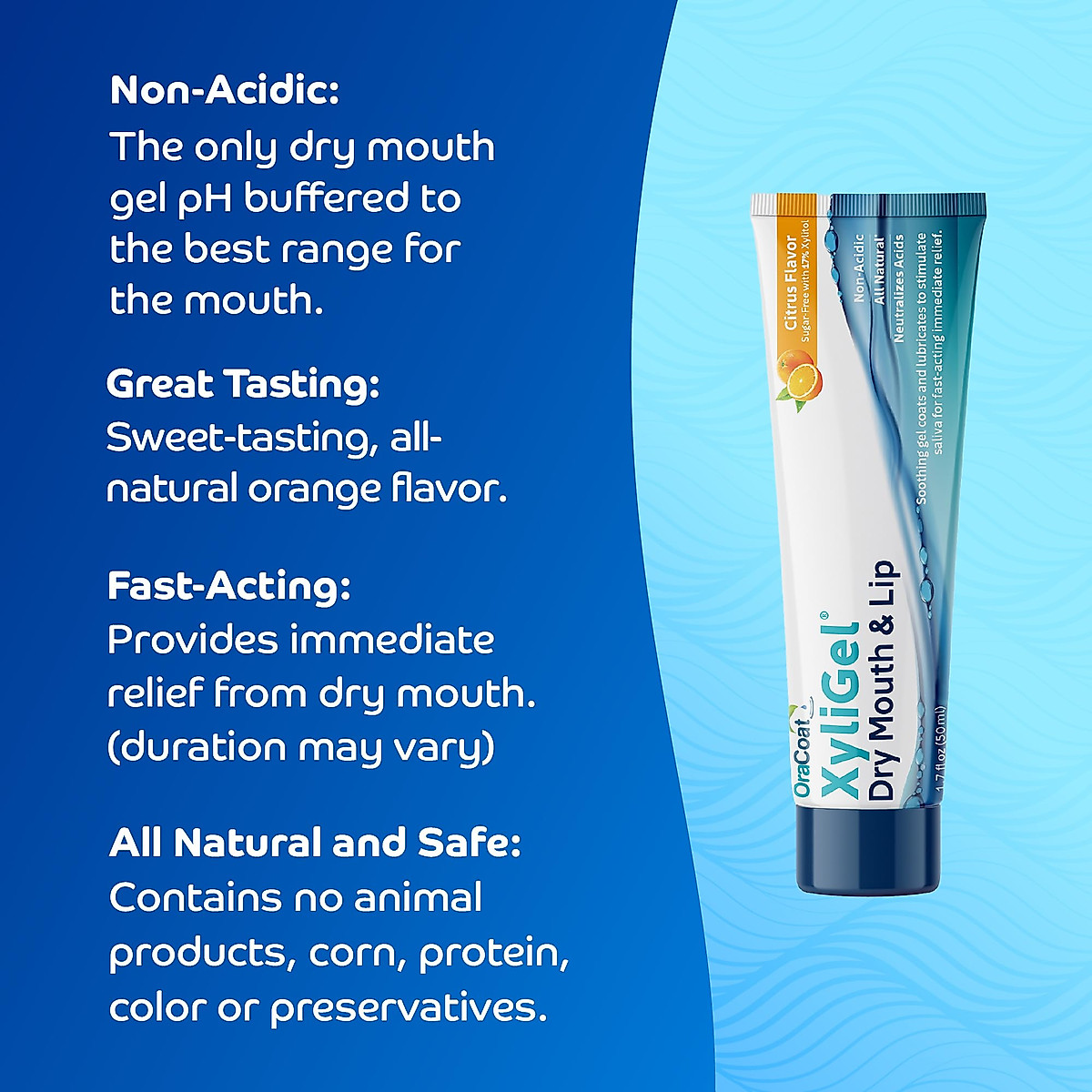 OraCoat XyliGel, Soothing Dry Mouth & Lip Moisturizing Relief Gel, 1.7 Fl Oz, 1 Pack, Citrus with Xylitol, Sugar Free Dry Mouth Gel, Helps Stimulate Saliva, Non-Acidic, Daytime & Night Time Use