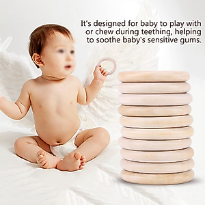 Wood Teething 10Pcs Wood Teething Rings Baby Infant Teether Wooden Bracelet DIY Craft Pacifiers Teethers Teething Relief Baby Wooden Teether Accessories Pendant Connector