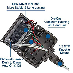 DAKASON 30W LED Flood Light Outdoor, Dusk-to-Dawn Photocell 180° Adjustable Knuckle, 3900LM 5000K Replaces 100W HPS/MH, IP65 Waterproof Outdoor Security Lighting Fixture, 100-277Vac, ETL Listed
