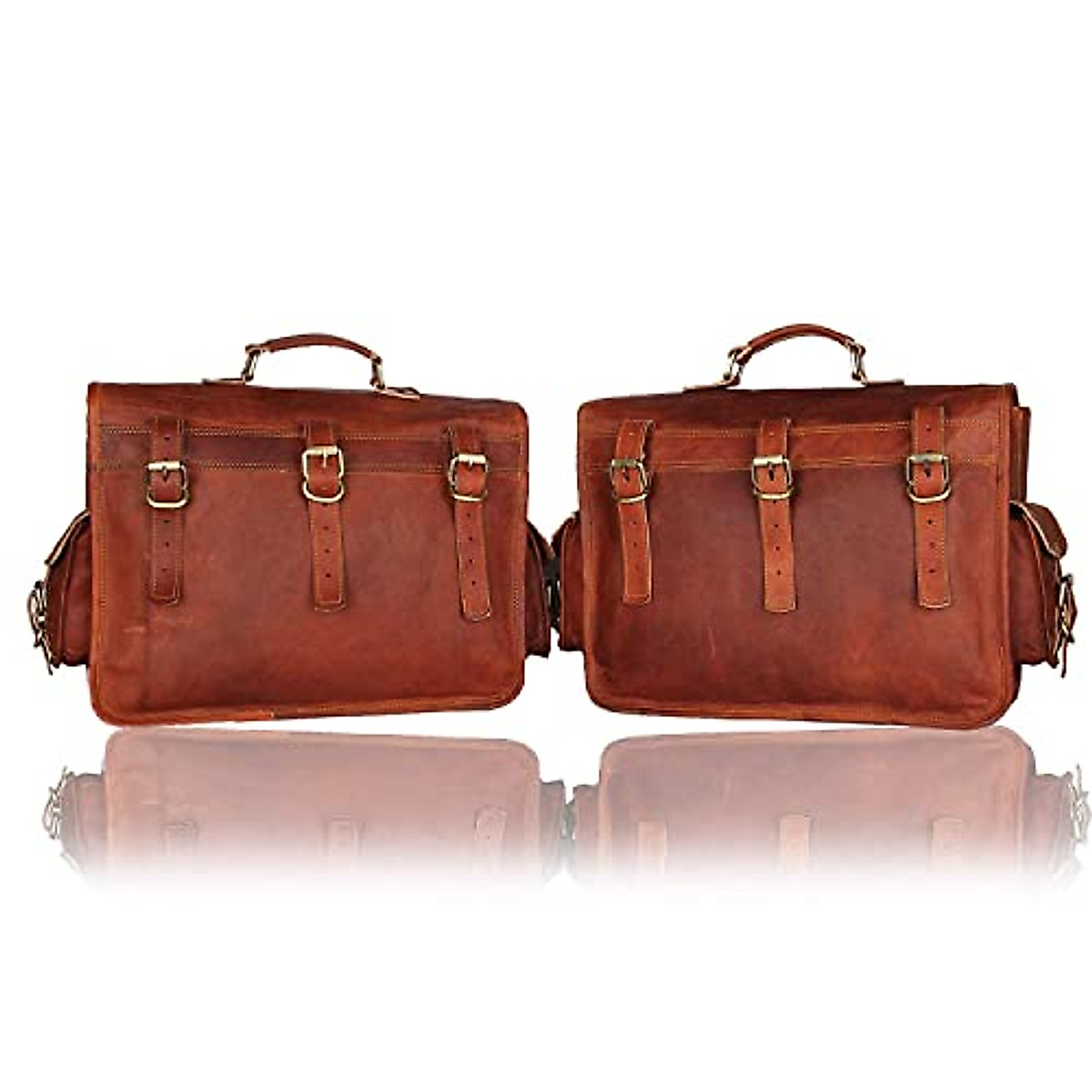 Saddle Bags Motorcycles Bike Powersports Accessories Road Bicycle 15 Inches Pair Leather Brown Scooter Panniers Saddlebags Water Saddle Rear Rack Bag Panniers for Tool Gear Pouch