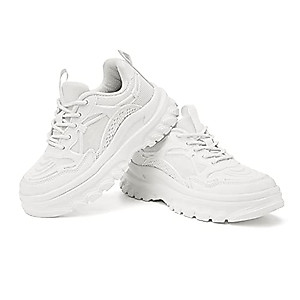 Asiman Women's Chunky Platform Sneakers Platform Lace-Up Lightweight Breathable Mesh Comfortable White Beige Black Pink Sneakers White-1,7