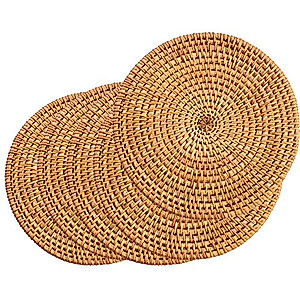 Rattan Trivets for Hot Dishes,Set of 5 PCS Kitchen Hot Pads for Coutertops,Pots and Pans,Decorative Woven Wood Place Mats for Dining Table,Heat Resistant Holders,Round Diameter 7.08" (Natural Gold)