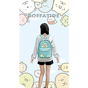 Roffatide Anime Sumikko Gurashi Game White Bear Tonkatsu Print Casual Backpack Green Canvs Schoolbag