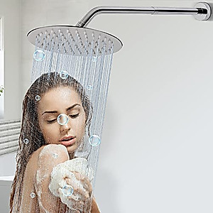 HarJue Shower Head Extension Arm, Shower Head Extender Water Outlet- Lowers Existing, Durable Shower Pipe Extension for Bathroom, Made of Solid Metal Stainless Steel(10 Inch, Chrome Finish)