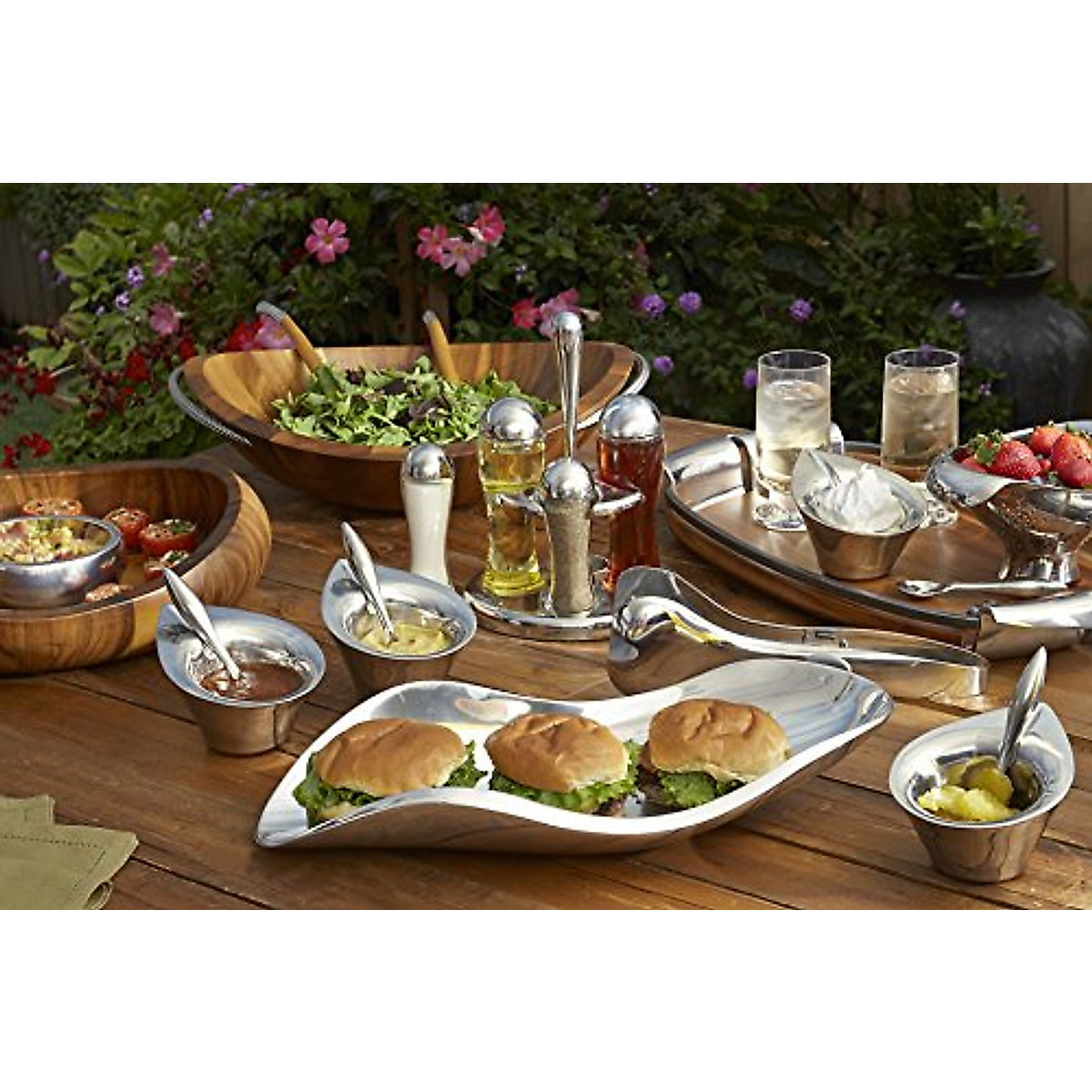 nambe Braid Chip and Dip Serving Bowl | Made of Acacia Wood | Inner Bowl Made of Metal Alloy | Chill or Heat to Serve Dip | Measures 16-Inches | Designed by Sean O’Hara