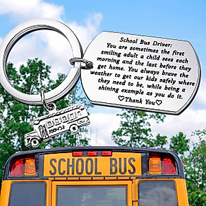 School Bus Driver Appreciation Gift Thank You Keychain Gifts for School Bus Driver Back to School Gift (silver)