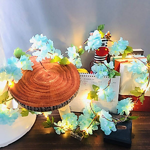 Artificial Cherry Blossoms String Lights Hanging Hydrangea Vines Plant Garland Silk Flower Fairy Light Battery Powered for Home Garden Wedding Party Decor (Blue, 2m/20 Led)