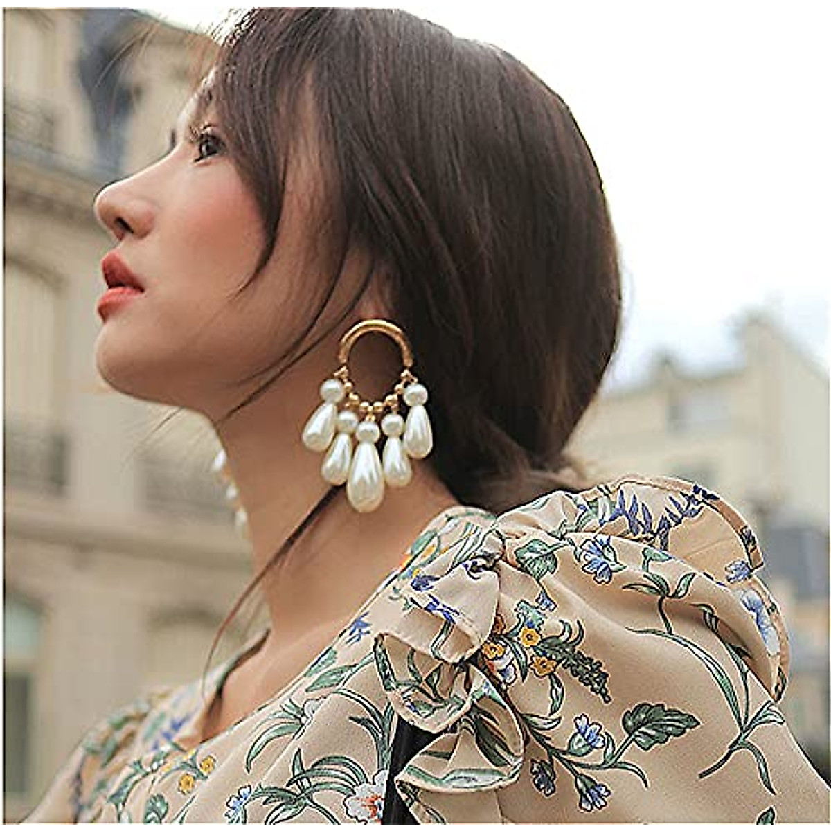 Sither Pearls Earrings for Women Dangle Pearls Earrings Studs Gold Pendant Chandelier Earrings Statement Boho Drop Earrings Jewelry for Gift for Her on Wedding Party