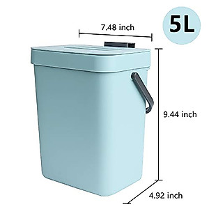 VIGIND Hanging Small Trash Can with Lid Under Sink for Kitchen, 5 L/ 1.3 Gallons Plastic Waste Basket,Food Waste Bin,Kitchen Compost Bin for Counter Top,Bathroom/Office (Blue)