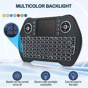 EASYTONE Backlit Mini Wireless Keyboard with Touchpad Mouse Combo Remote Control with Rechargeable Li-ion Battery and Multimedia Keys for Android TV Box HTPC PS3 Smart TV PC X-Box Linux Windows MacOS