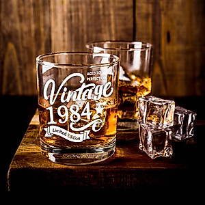Old Fashioned Glasses-1984-Vintage 1984 old time information 10.25oz Whiskey Rocks Glass -40th Birthday Aged to Perfection - 40 years old gifts Bourbon Scotch Lowball Old Fashioned-1PACK