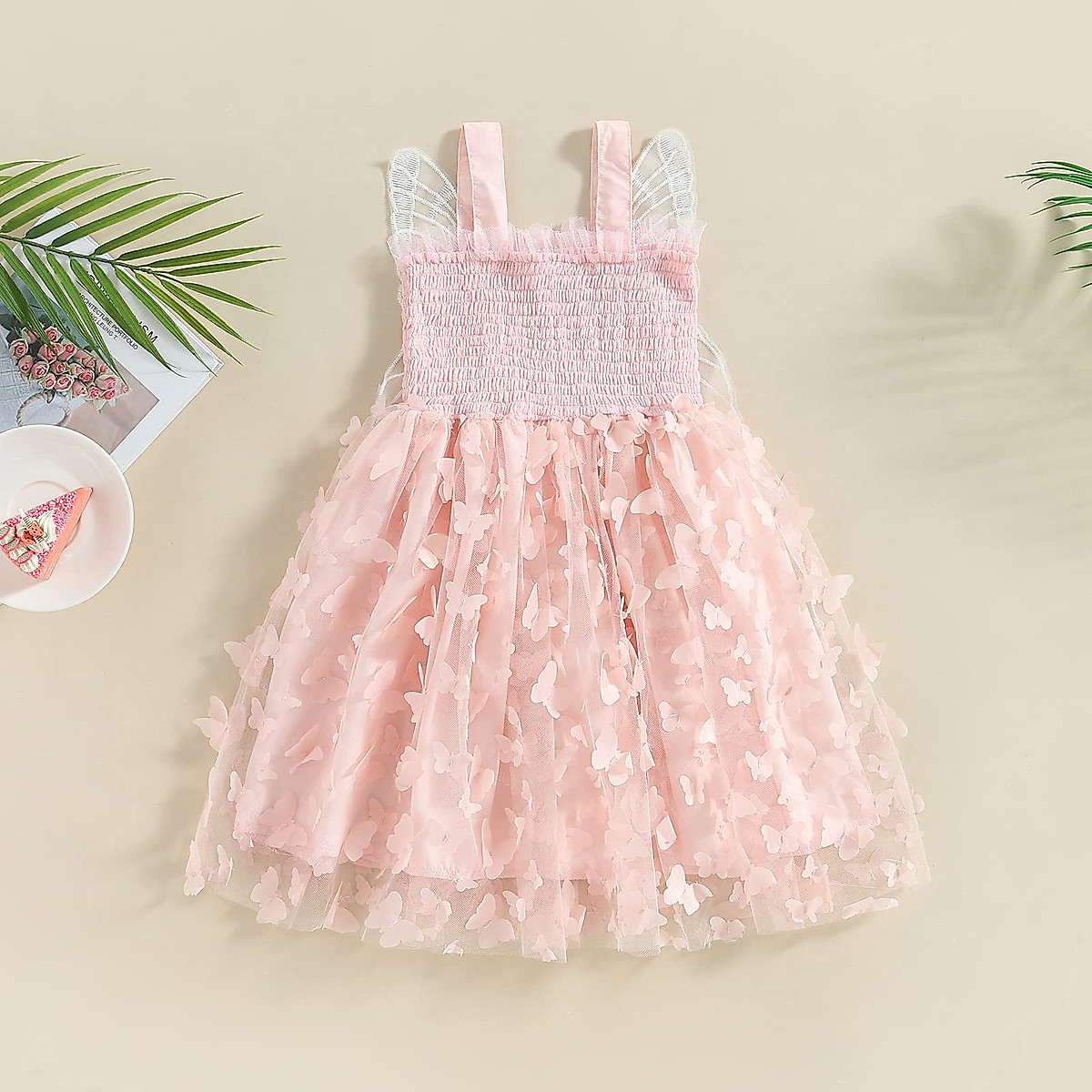 Little Baby Flower Girl Butterfly Dresses Solid Color Frill Princess Fairy Tulle Tutu Dress Up Birthday Wedding Party Clothes (12-18M, Pink)