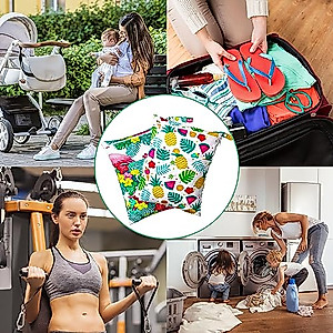 Windyun 4 Pieces Tropical Wet Bag Waterproof Reusable Wet Dry Bag Hawaii Cloth Diaper Aloha Sealed Washable Swimsuit Bag for Travel Summer Beach Wet Swimwear Baby Diaper Toiletries, 11.81 x 15.75 Inch