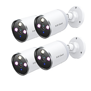 SV3C 2K WiFi Camera Outdoor, 4 Pack Wired Security IP Cameras for Home Outside Indoor Support ONVIF, Full Color Night Vision, Sound Motion Detection, Two-way Audio, Cloud & SD Card Record, USB Powered