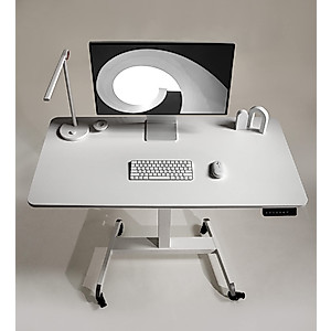 OCOMMO Spacious and Automatic Height Adjustable 47.3 Inch Mobile Workstation Table for Home Office or Office Desk, Sit to Stand Up Tabletop Computer and Monitor Desk, White