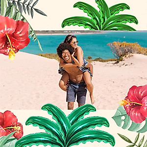 12 Pieces Large Palm Tree Leaves Balloons, Green Foil Mylar Coconut Tree Leaves Balloons for Birthday Baby Shower Decorations Hawaiian Luau Aloha Tropical Summer Beach Party Supplies