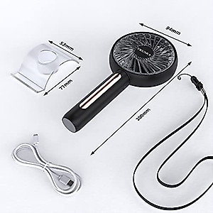 VKUSRA Handheld Fan, Mini Hand Held Fan with Base,Personal Small Battery Operated Portable Hand Fan with 4 Speeds,USB Rechargeable Makeup Desk Fan for Travel Outdoor Office-Black