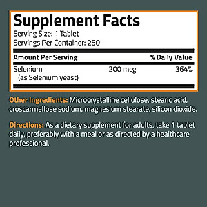 Bronson Selenium 200 mcg Immune & Antioxidant Support Essential Mineral, 250 Vegetarian Tablets