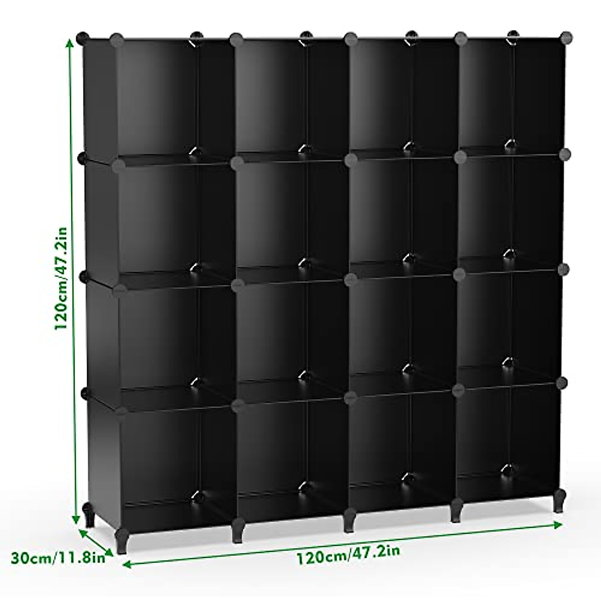 HOMIDEC Cube Storage Organizer 16-Cube Storage Shelf, Closet Organizer for Garment Racks, Closet Organizers and Storage with Metal Hammer, Bookshelf for Kids, (48.4 L x 12.2 W x 48.4 H Inches),Black