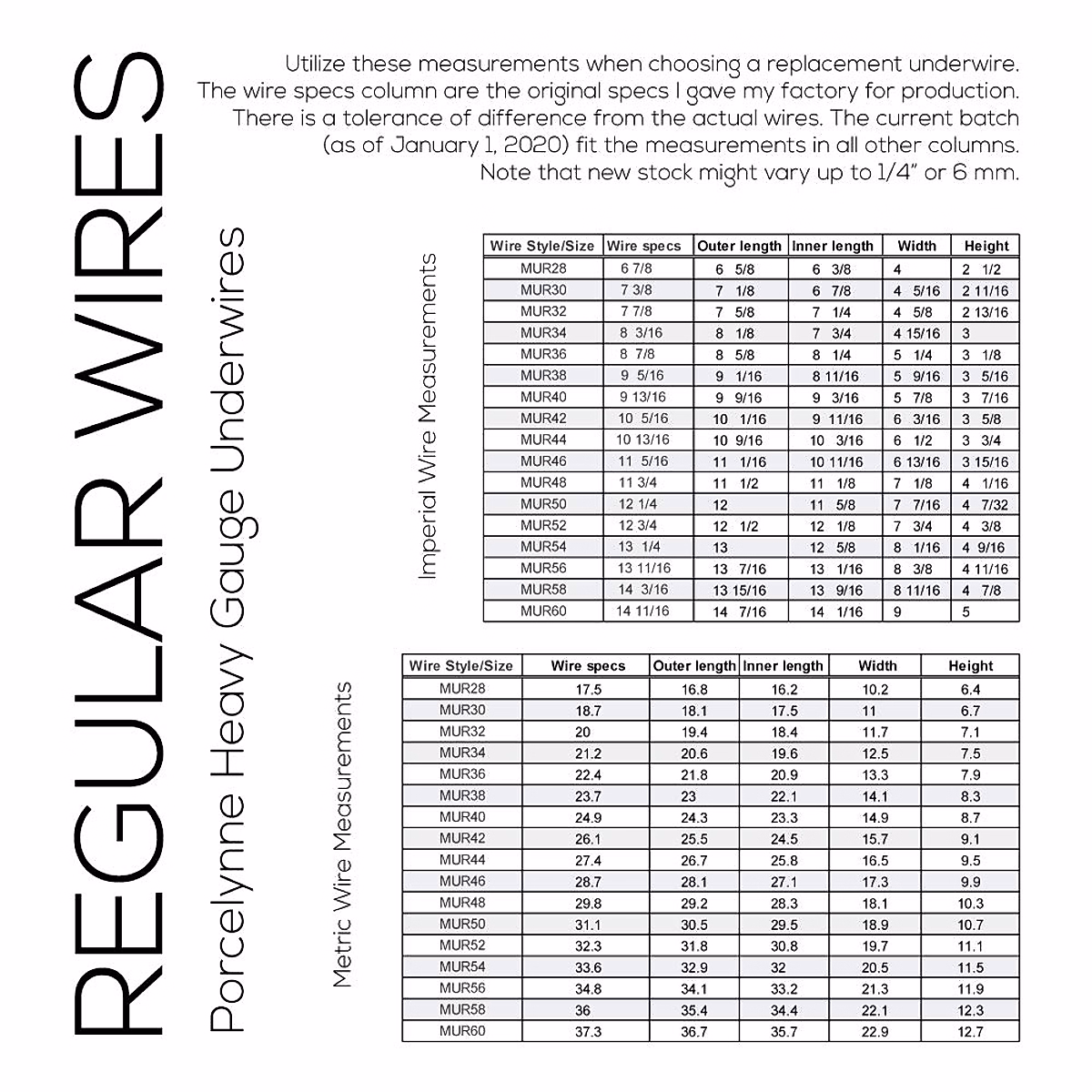 Porcelynne Carbon Steel Replacement Underwire Repair - Nylon Coated - Heavy Gauge Sturdy Wire for Bras - Regular Wire Size 42-1 Pair - See Pictures for Measurements and How to Order