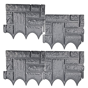 ELLASSAY Kaerott 6 Pack Garden Edging Set Plastic Fence Plant Border Imitation Stone Brick for DIY Decorative Patios Lawn Paths Landscape Walkways Flower Beds Border 10.2*9 inch Gray