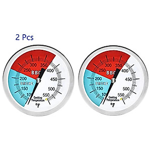 GasSaf 3 1/8" Larger Face 550F BBQ Charcoal Grill Pit Wood Smoker Temp Gauge Grill Thermometer with 3" Stem Stainless Steel RWB(2-Pack)