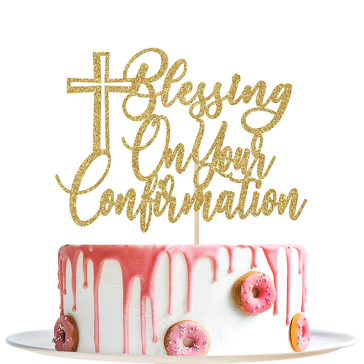 Blessing On Your Confirmation Cake Topper, Religious Baptism Cake Decorations, Christening Wedding Baby Shower Party Decorations, Gold Glitter