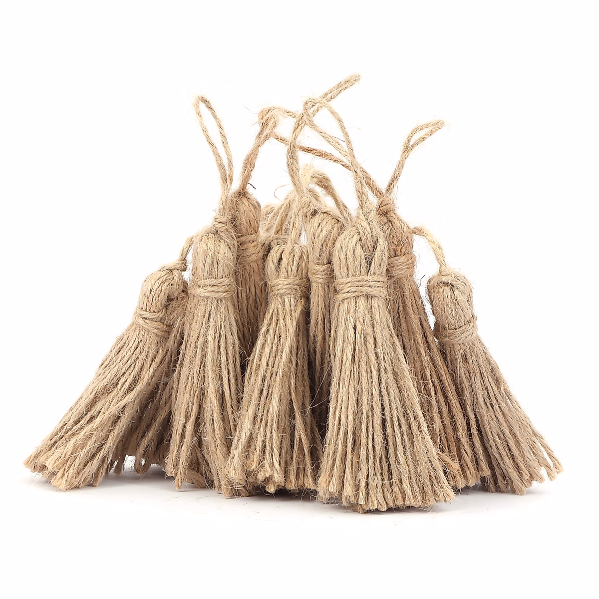 AEKAO 30 Pieces Natural Jute Tassels for Wood Beads Christmas Burlap Tassel Jute Rope Tassels DIY Wood Bead Garland Projects Decorations(5.4")