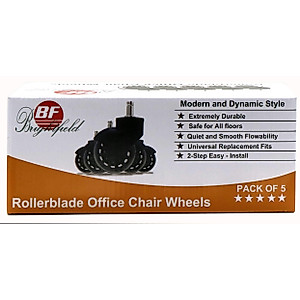 BF BRIGHTFIELD Office Chair Caster Wheels Set of 5 Swivel Vertical Axle Heavy Duty & Safe for All Floors Including Hardwood 3" Rubber Replacement for Desk Floor Mats